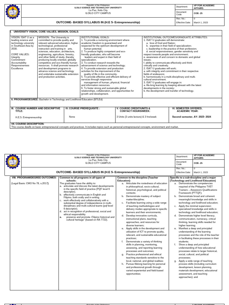 2021 Course Syllabus in Entrep 3 3 | PDF