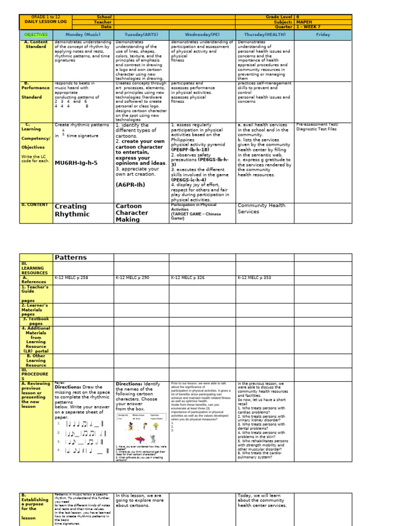 WEEK7 DLL MAPEH | PDF