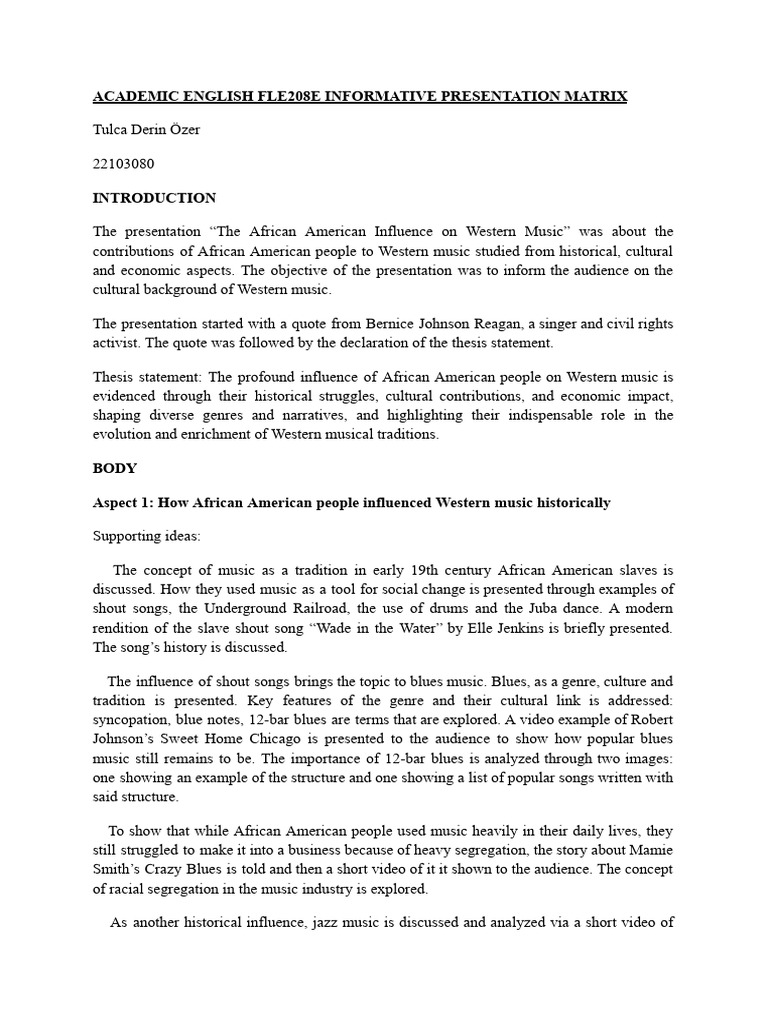 Academic English Fle208e Informative Presentation Matrix | PDF