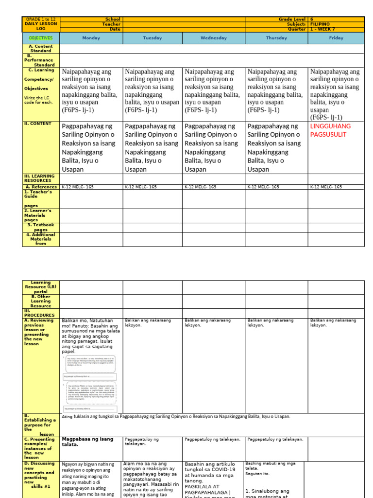 WEEK7 DLL FILIPINO | PDF