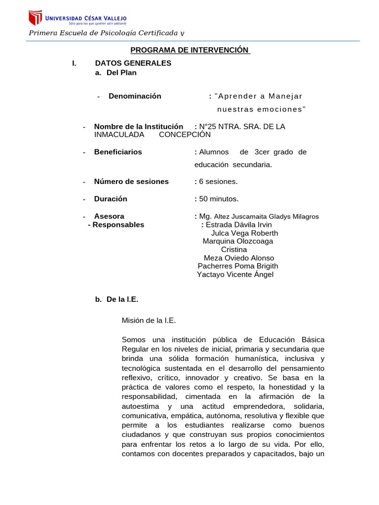 Modelo Programa Intervenc. Avance | PDF