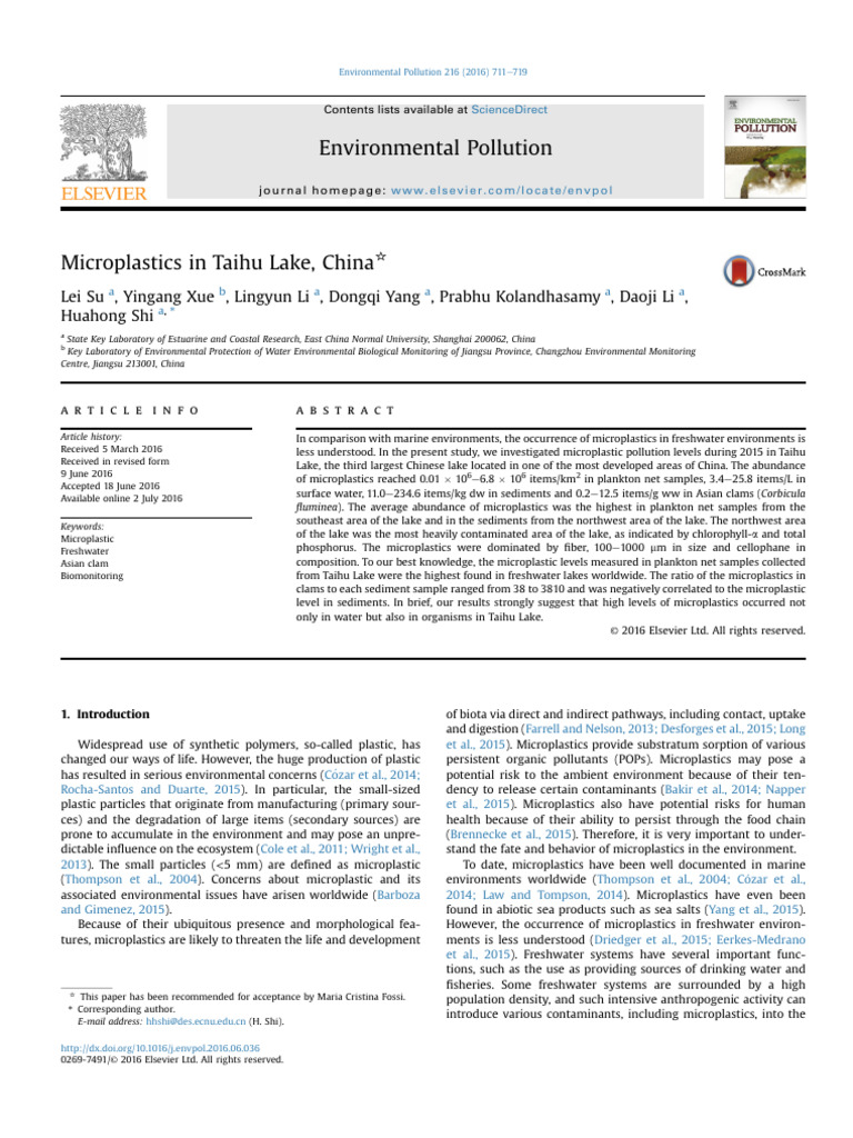 Microplastics in Taihu Lake, China | PDF
