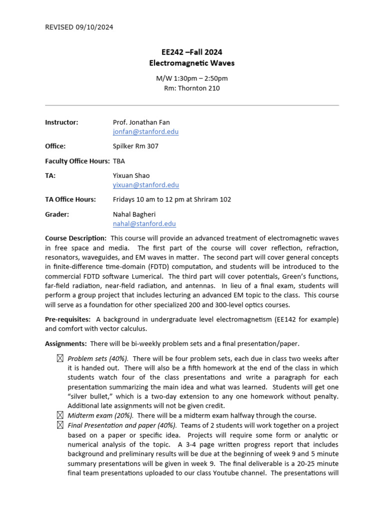 09-16-24 EE242 Syllabus | PDF