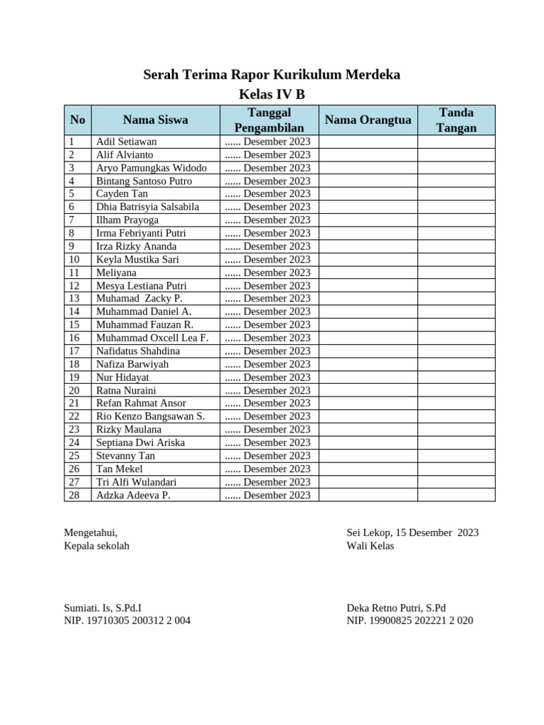 Serah Terima Rapor Kurikulum Merdeka | PDF
