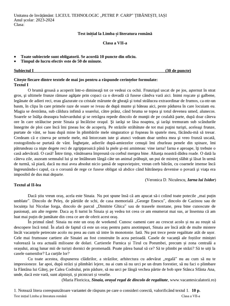 LRO VII Subiect | PDF