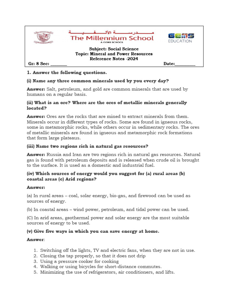 Reference Notes - Mineral Resources | PDF