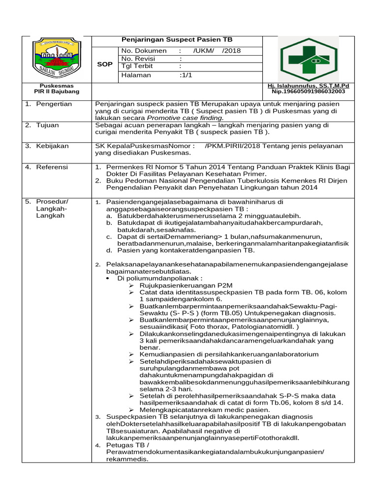 SOP Penjaringan TB Pir II | PDF