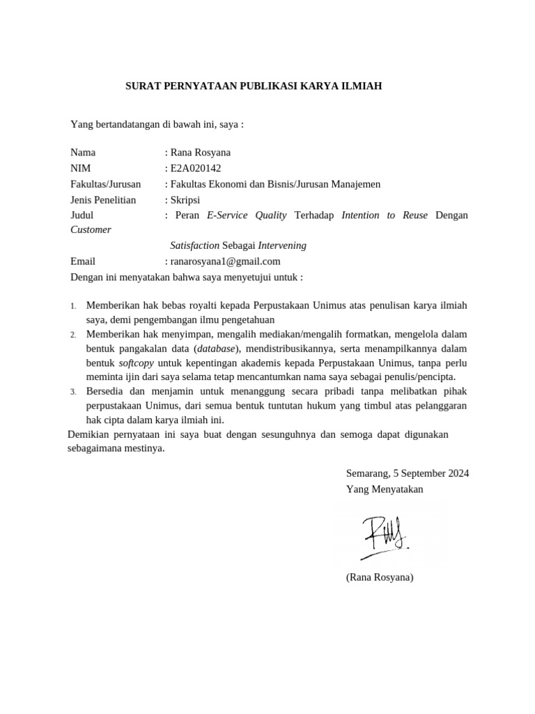 Surat Pernyataan Publikasi Karya Ilmiah | PDF