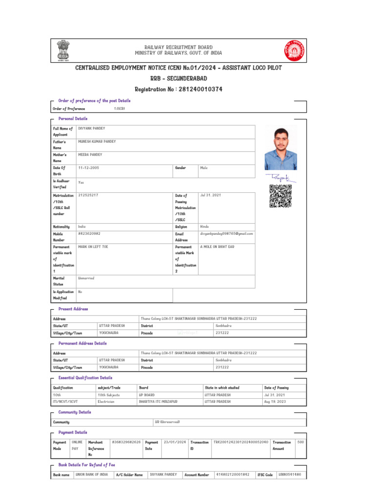 Rrb Alp Divyank Form | PDF