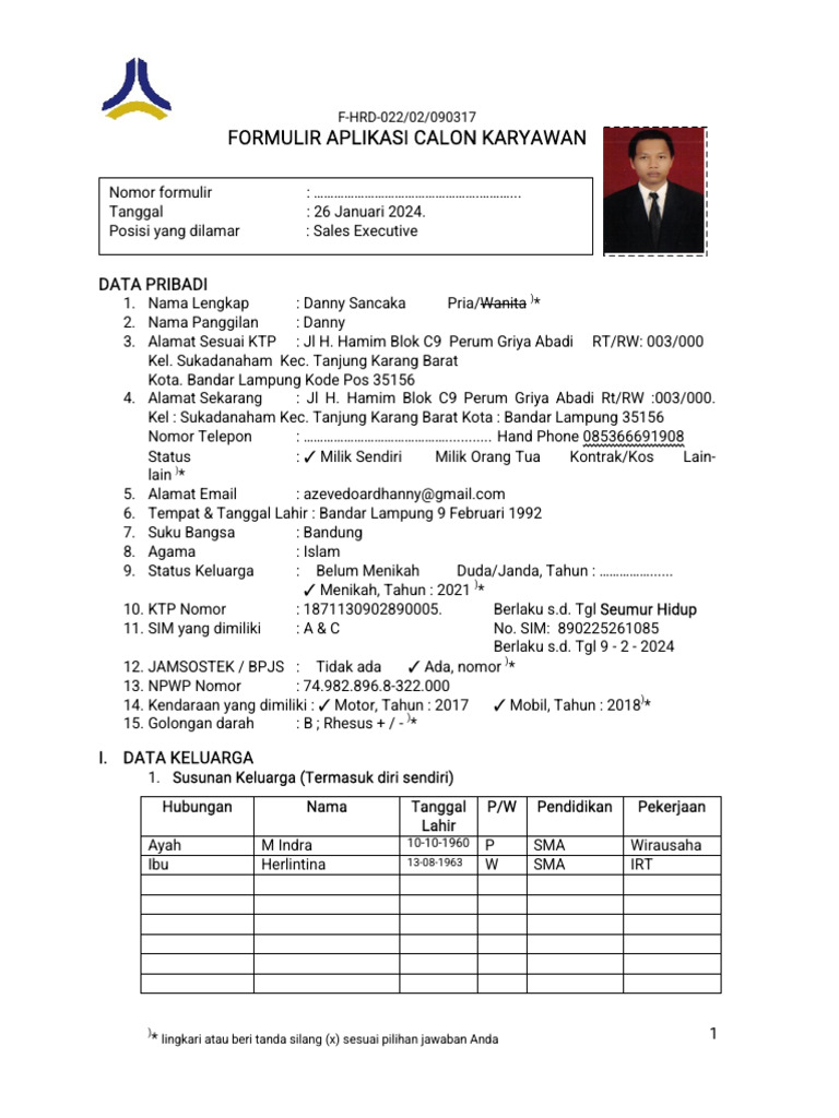 Formulir Aplikasi Calon Karyawan | PDF