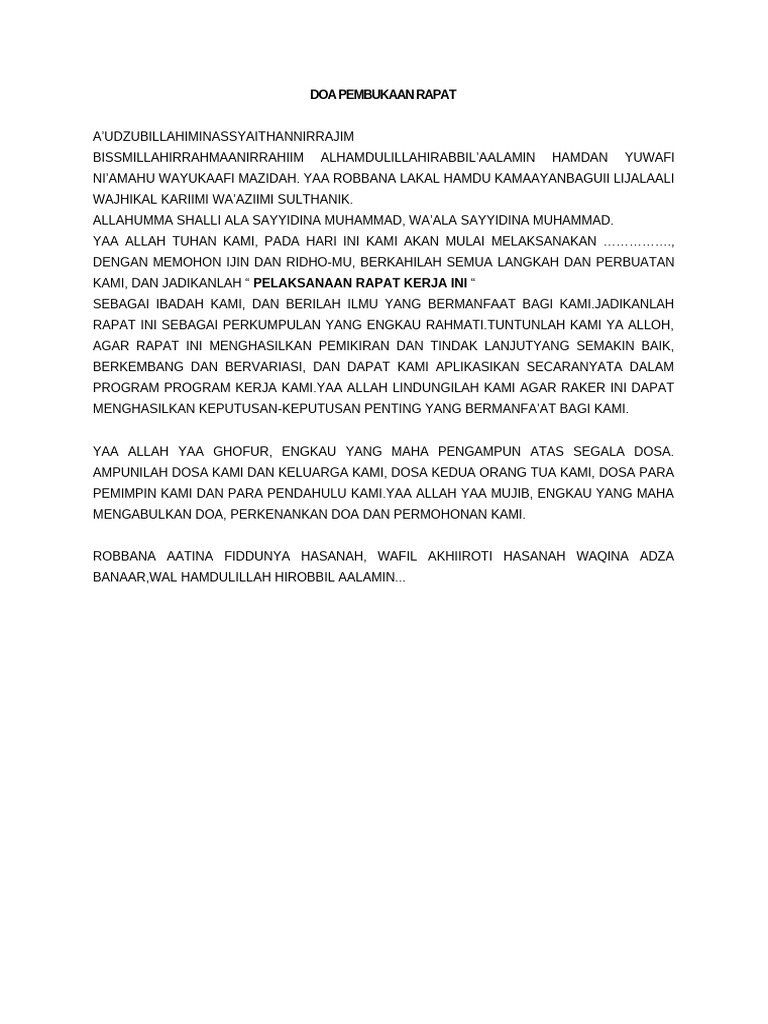 Contoh Doa Pembukaan Rapat | PDF
