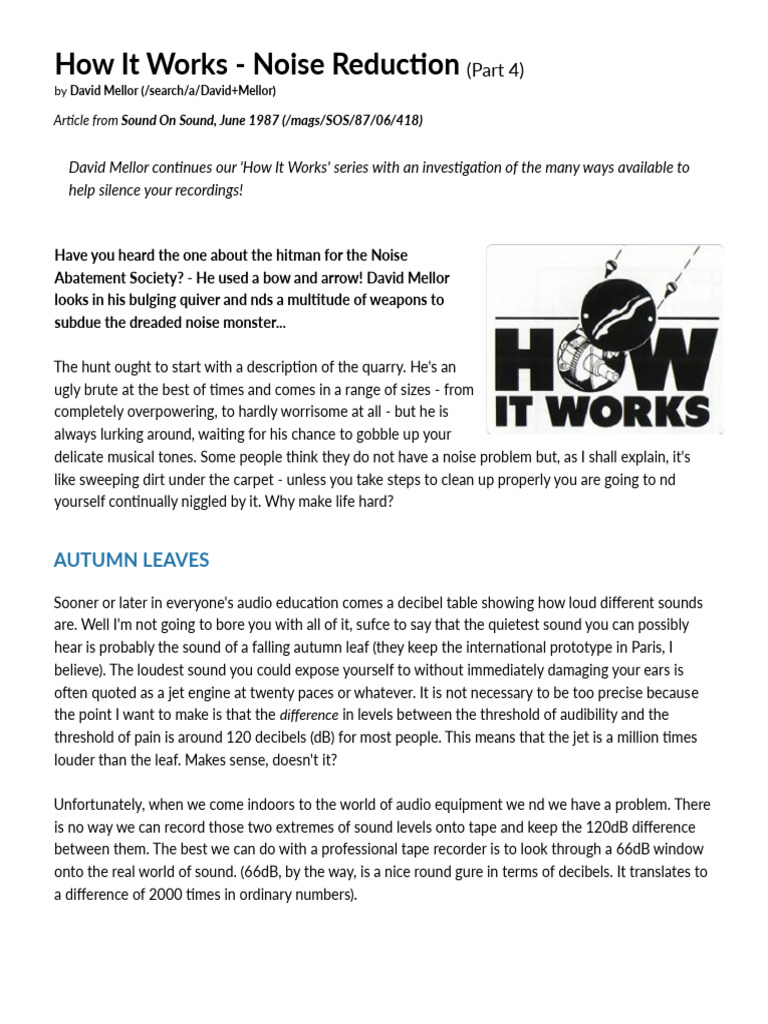 How It Works (Part 4) - Noise Reduction (SOS Jun '87) | PDF | Acoustics ...