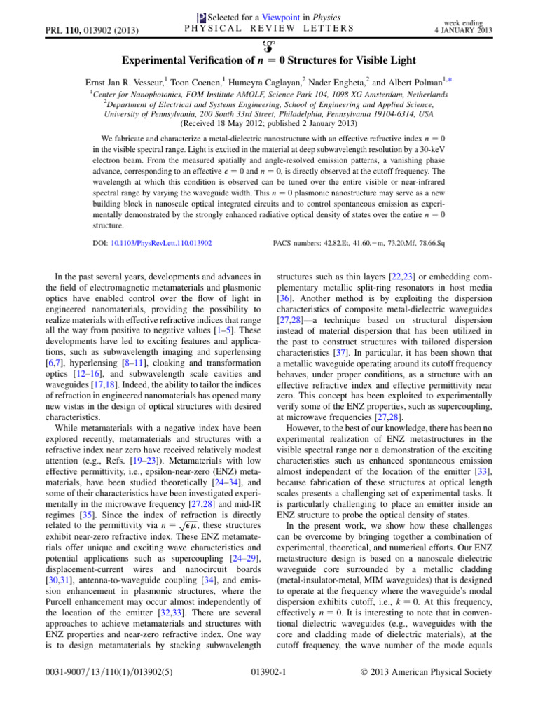 PhysRevLett 110 013902 | PDF