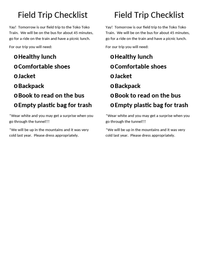 Field Trip Checklist | PDF