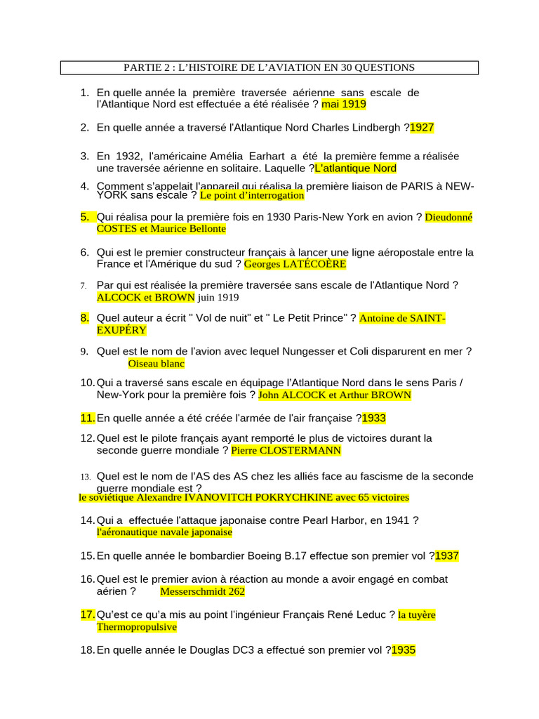 Corrige 90 Questions Histoire Partie2 2 | PDF