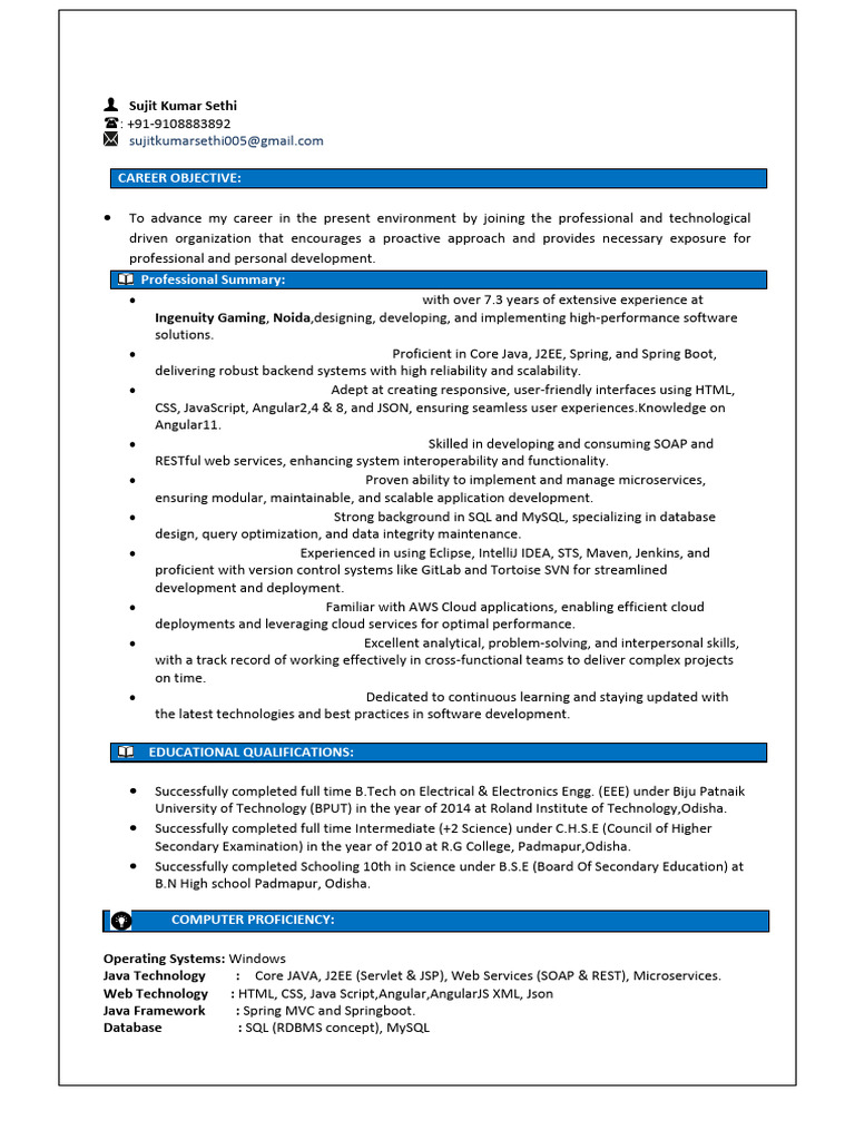 Sujit Kumar Sethi Resume | PDF