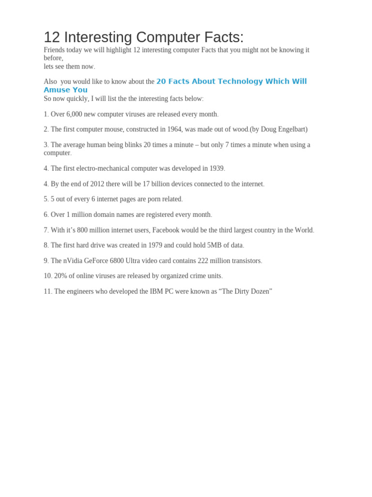 12 Interesting Computer Facts | PDF