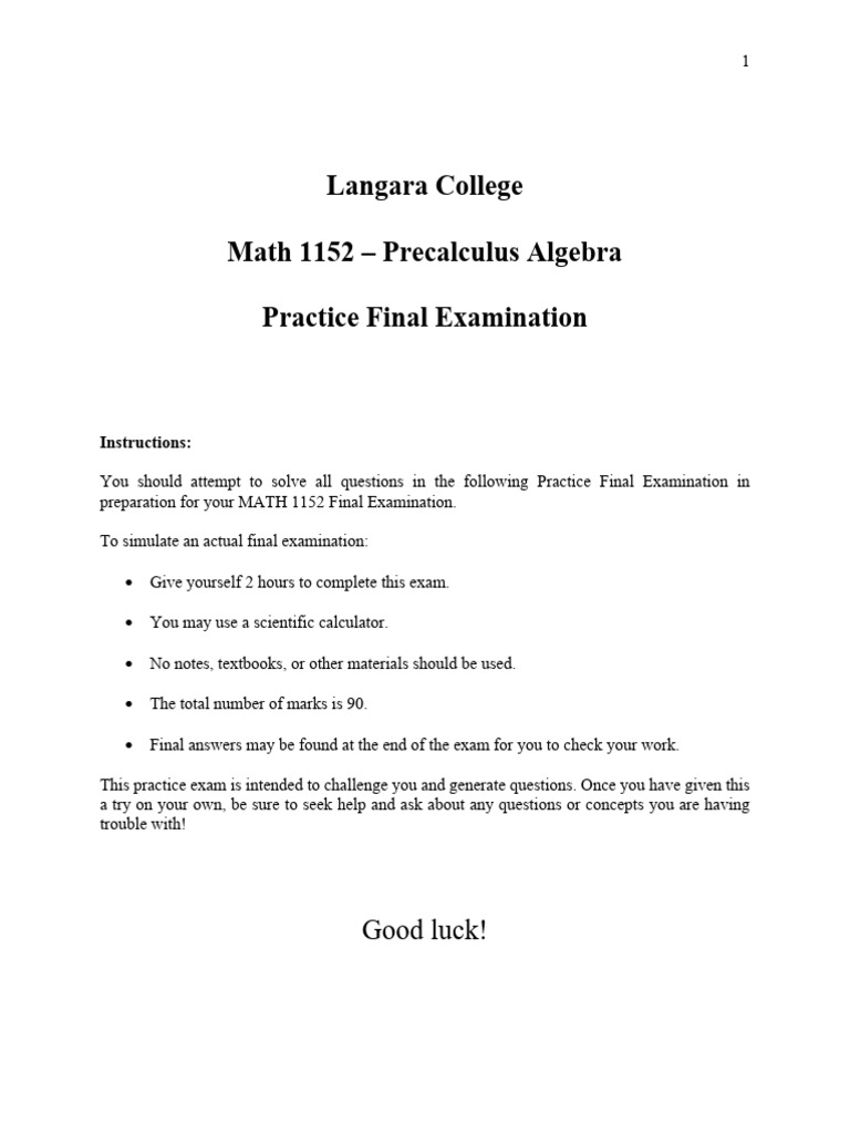 MATH 1152 - Practice Final | PDF