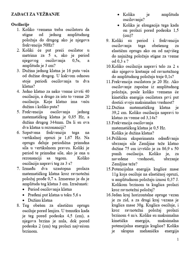 Oscilacije I Talasi Reseni Zadaci | PDF