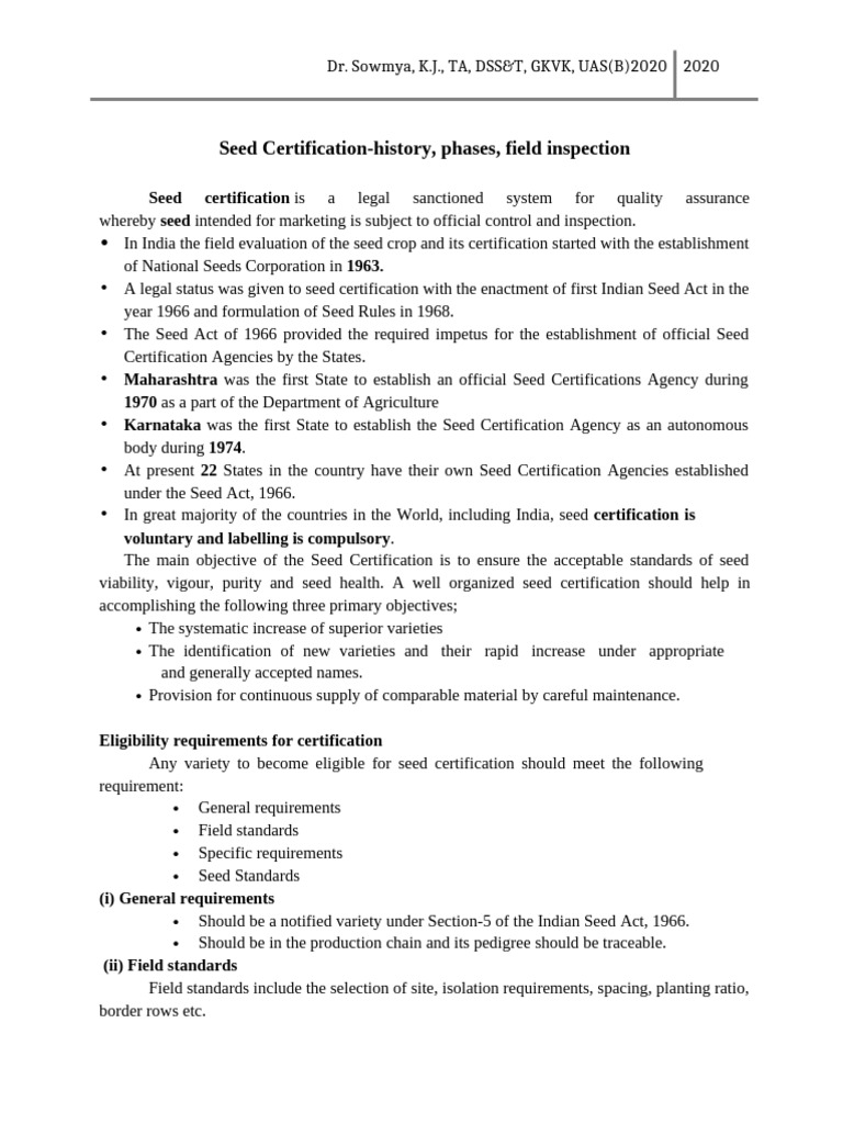 Seed Certification | PDF
