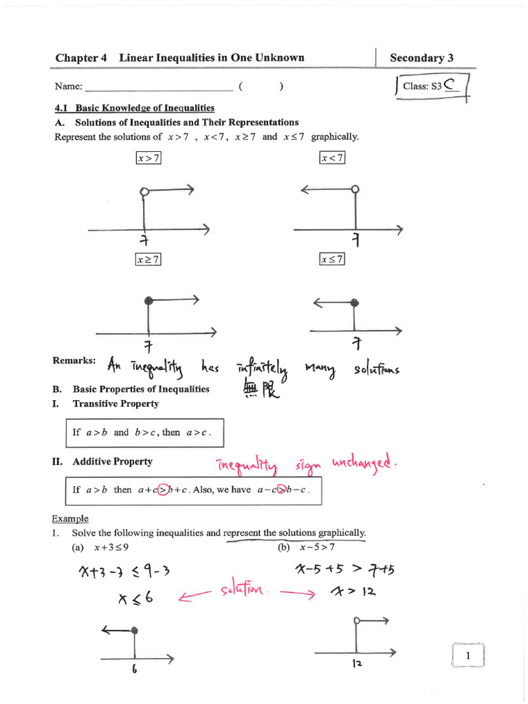Ch 4 Linear Inequalities In One Unknown Pdf