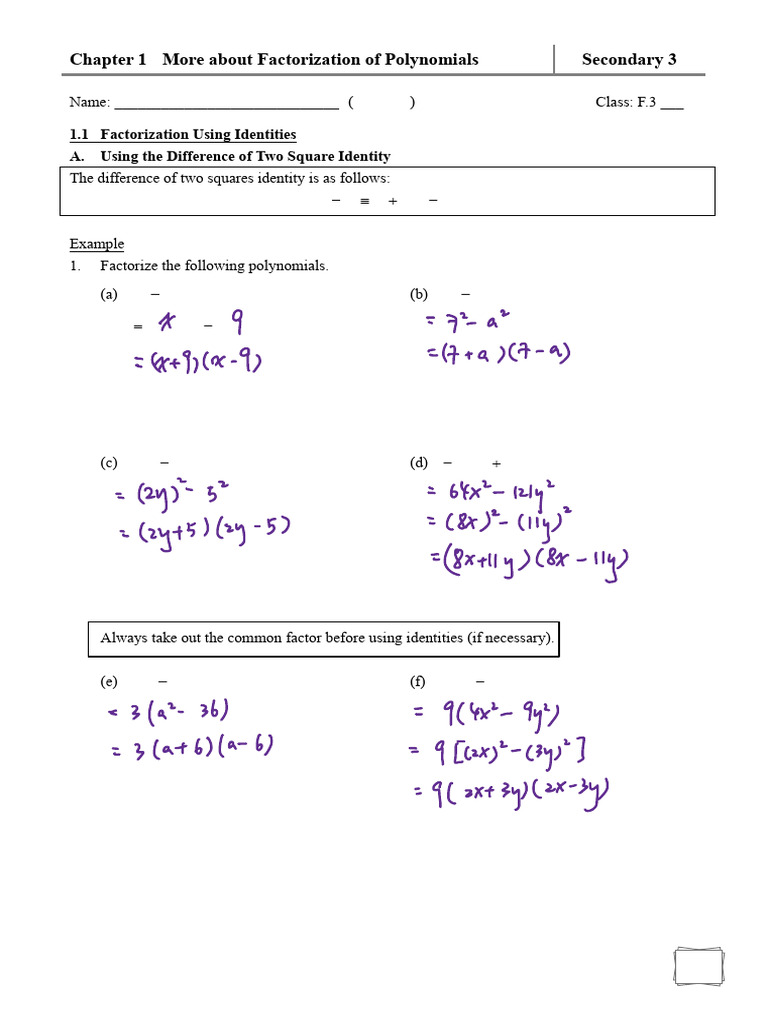 CH 1 More About Factorisation of Polynomials | PDF