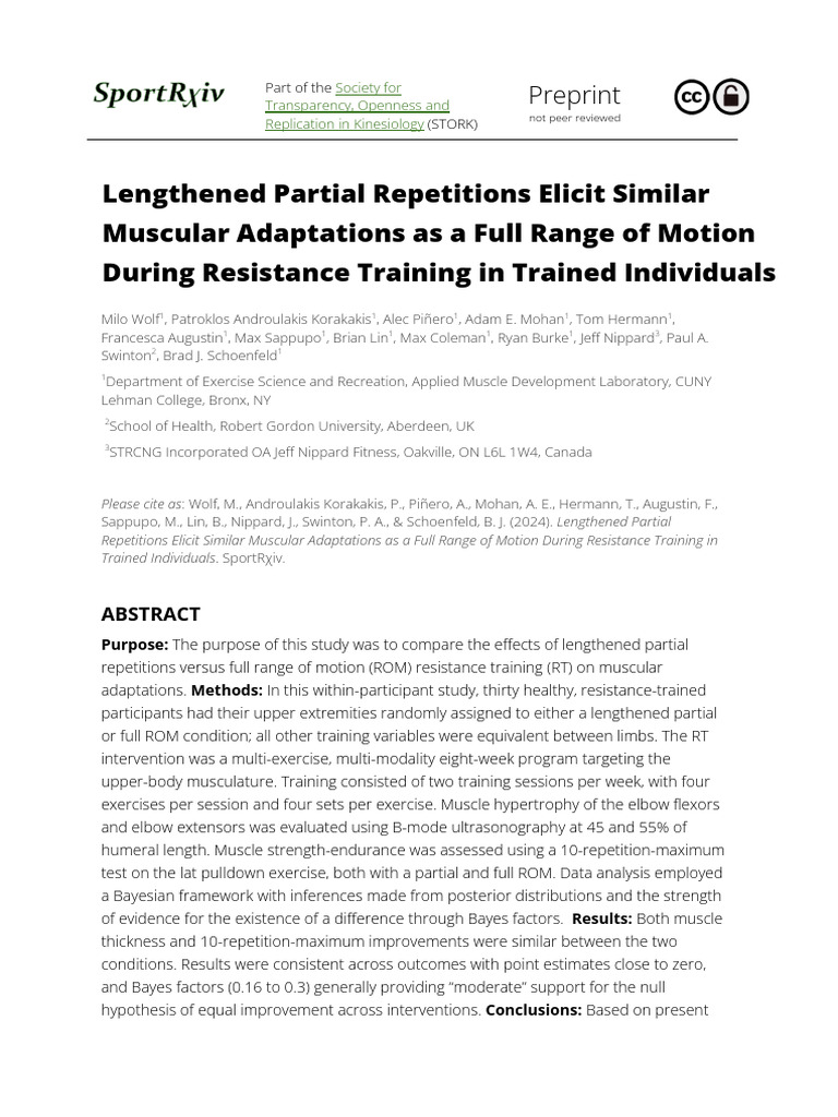 Lengthened Partials Vs Full Range of Motion Resistance Training | PDF