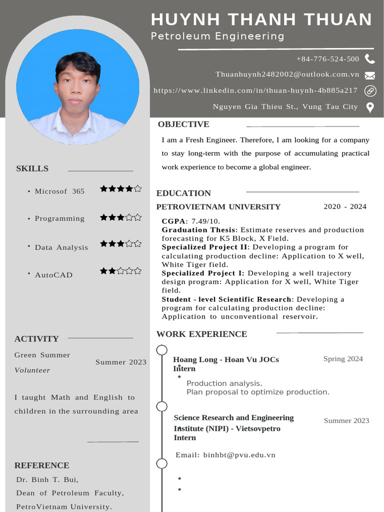 HUỲNH THANH THUẬN (CV + ACADEMIC TRANSCRIPT) | PDF