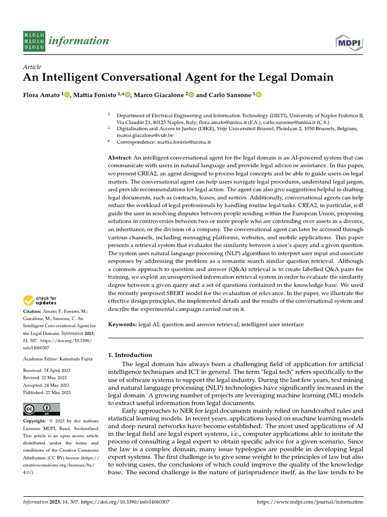 An Intelligent Conversational Agent For The Legal | PDF | Alternative ...