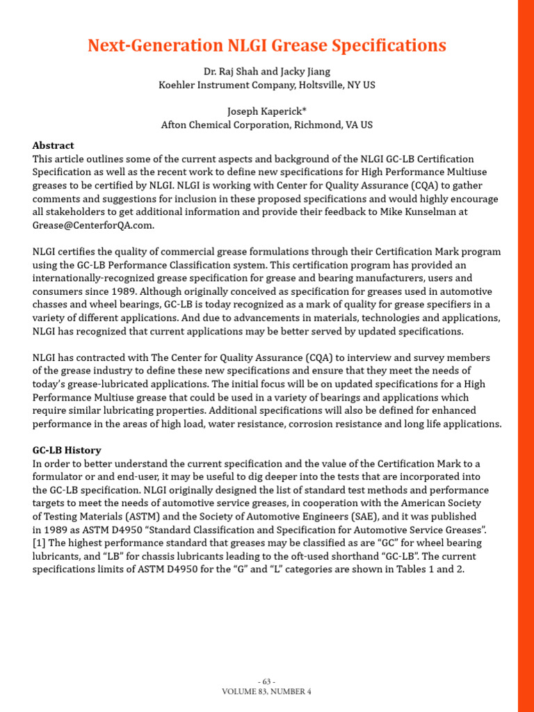 Next-Generation NLGI Grease Specifications | PDF
