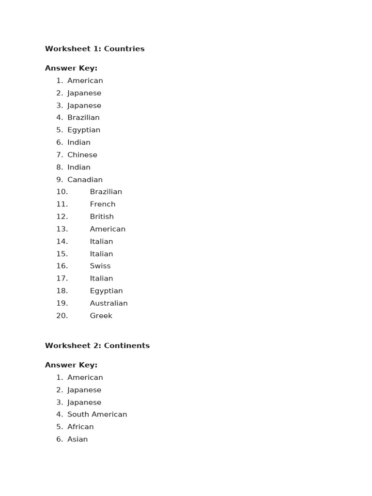 Proper Adjectives Worksheet Answers | PDF | Sports & Recreation | Travel