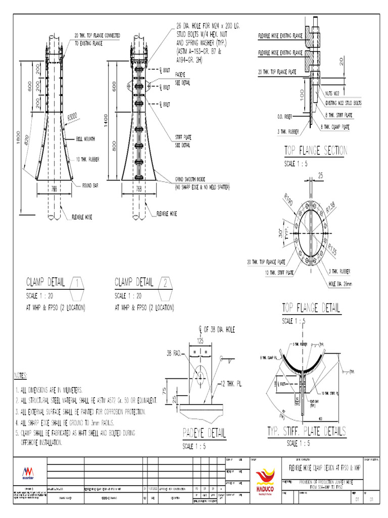 MMM-HDC-DWG-005 - Flexible Hose Clamp Design at FPSO and WHP - RevD1 | PDF