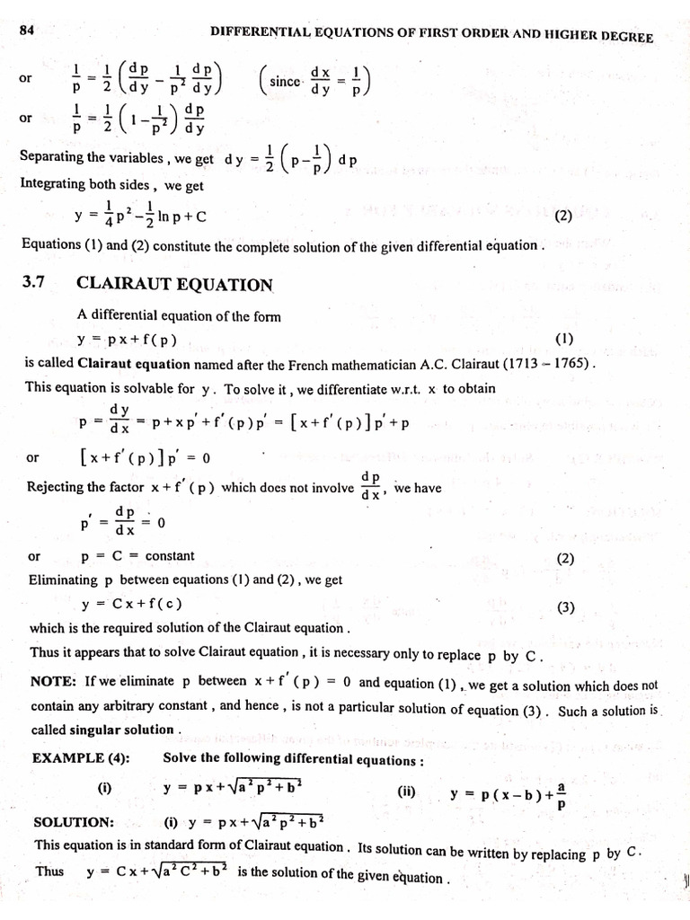 Clairaut Diff Equation. | PDF