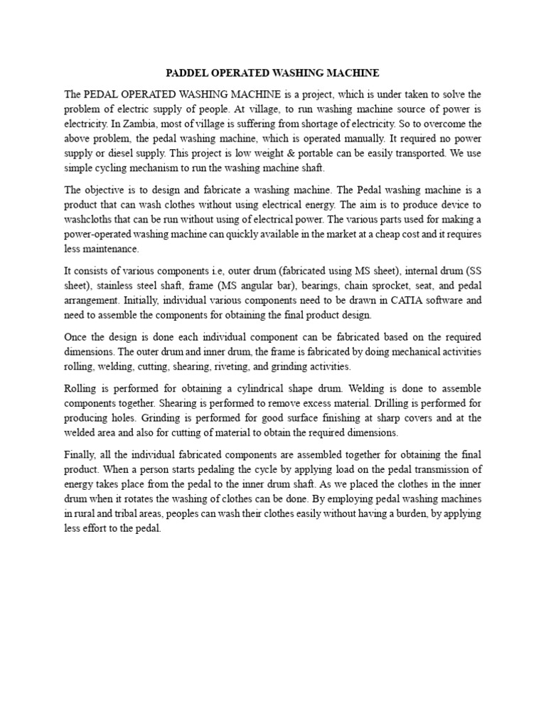 Pedal Washing Machine Concept | PDF