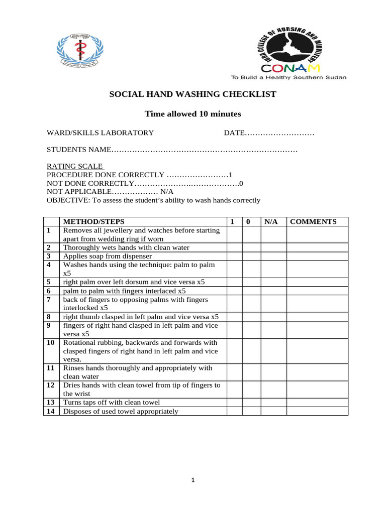 Reviewed Social Handwashing Checklist | PDF