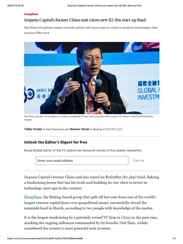 Sequoia Capital's Former China Unit Raises New $2.5bn Start-Up Fund ...