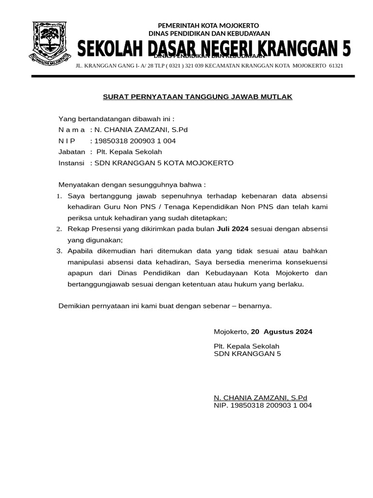 SPTJM ABSENSI GTT-PTT Kranggan Lima | PDF