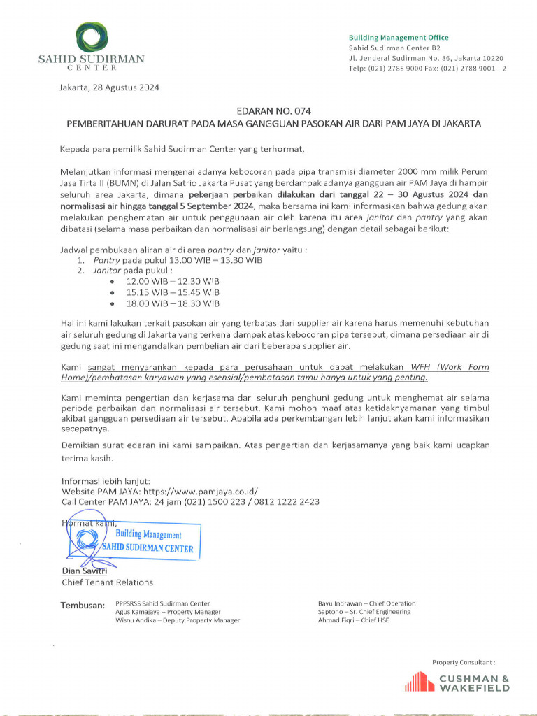 Edaran No. 074 Pemberitahuan Darurat Pada Masa Gangguan Pasokan Pasokan ...