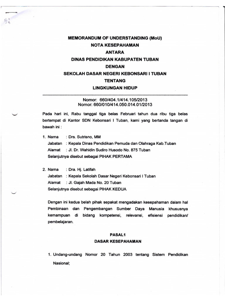 4. MOU DENGAN DINAS PENDIDIKAN | PDF