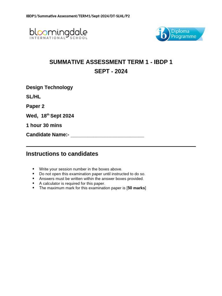 FRONT PAGE FORMAT FOR SUMMATIVE ASSESSMENT DP1 | PDF