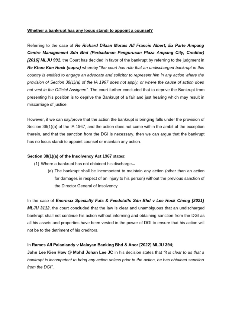 Research (Locus Standi of A Bankrupt) | PDF