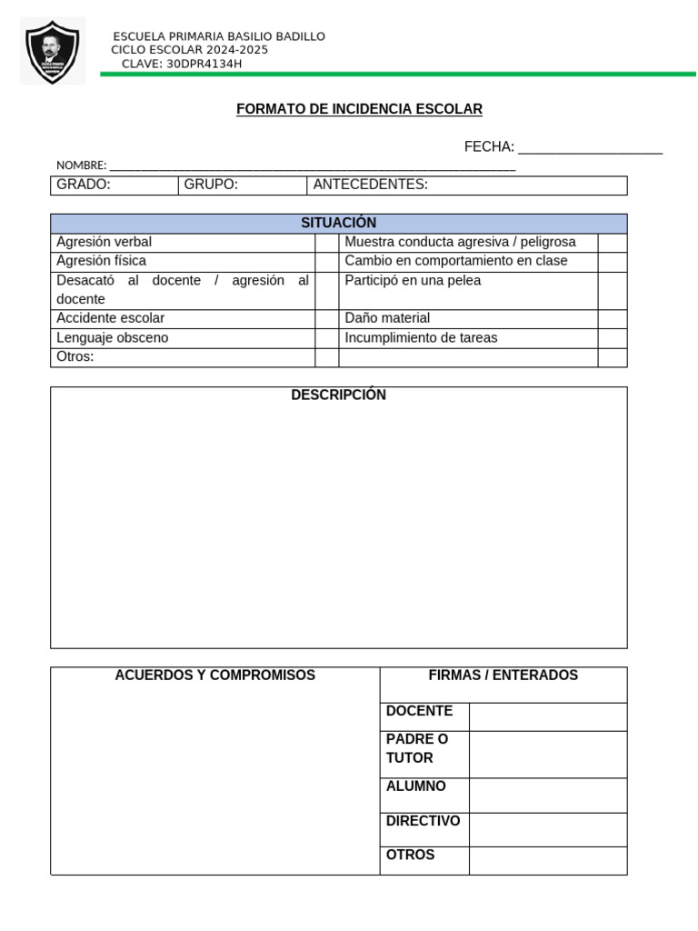 Formato de Incidencia Escolar | PDF