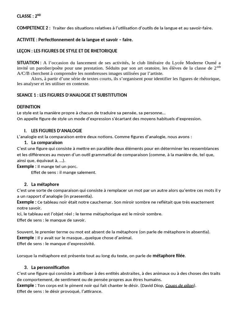 2ND Leçon Les Figures de Style Et de Rhetorique | PDF