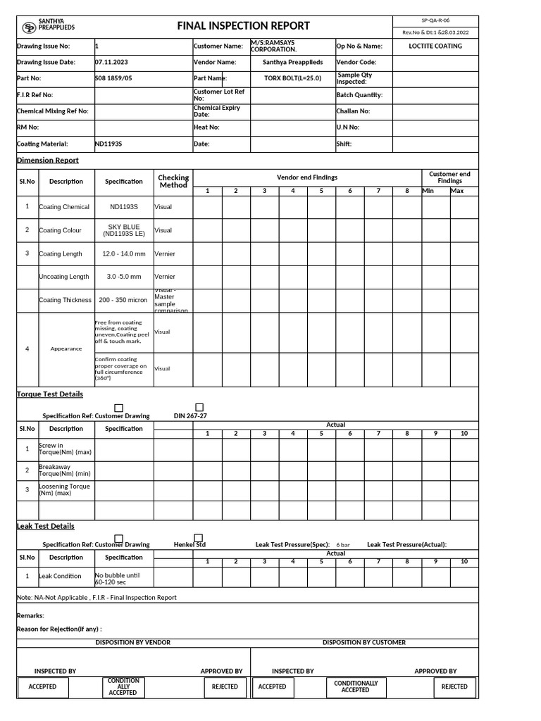 Final Inspection Report | PDF