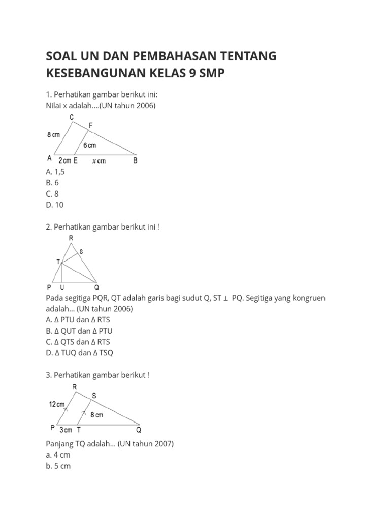 Soal Tentang Kesebangunan Kelas 9 SMP | PDF