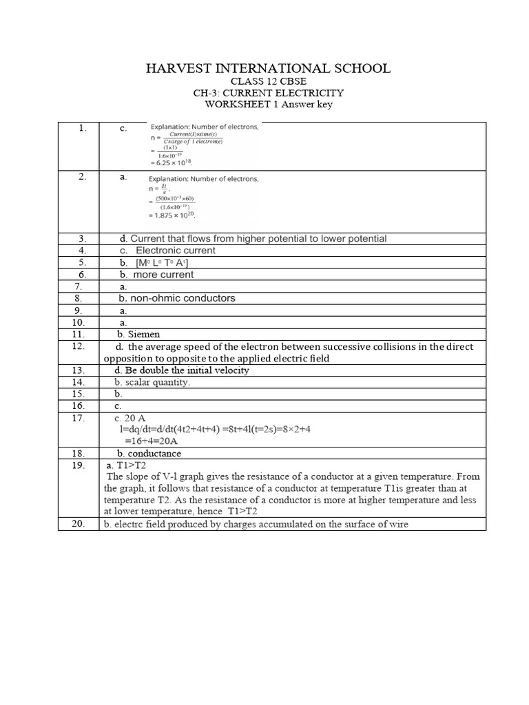 ws1 Current Electricity Answer Key | PDF
