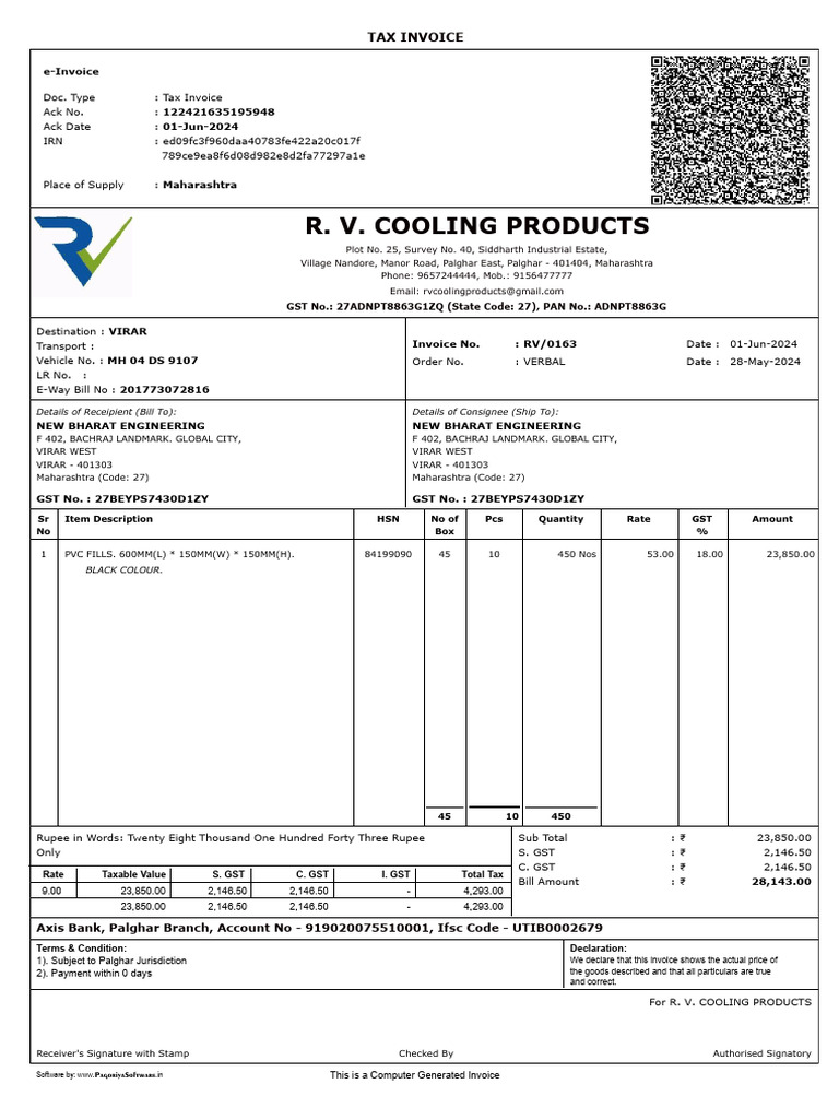 Tax Invoice RV 0163 | PDF