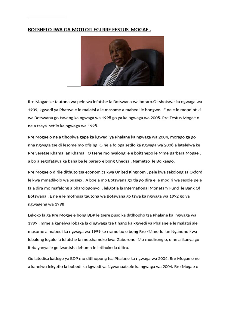 Biography of Festus Mogae | PDF | Political Parties | Botswana