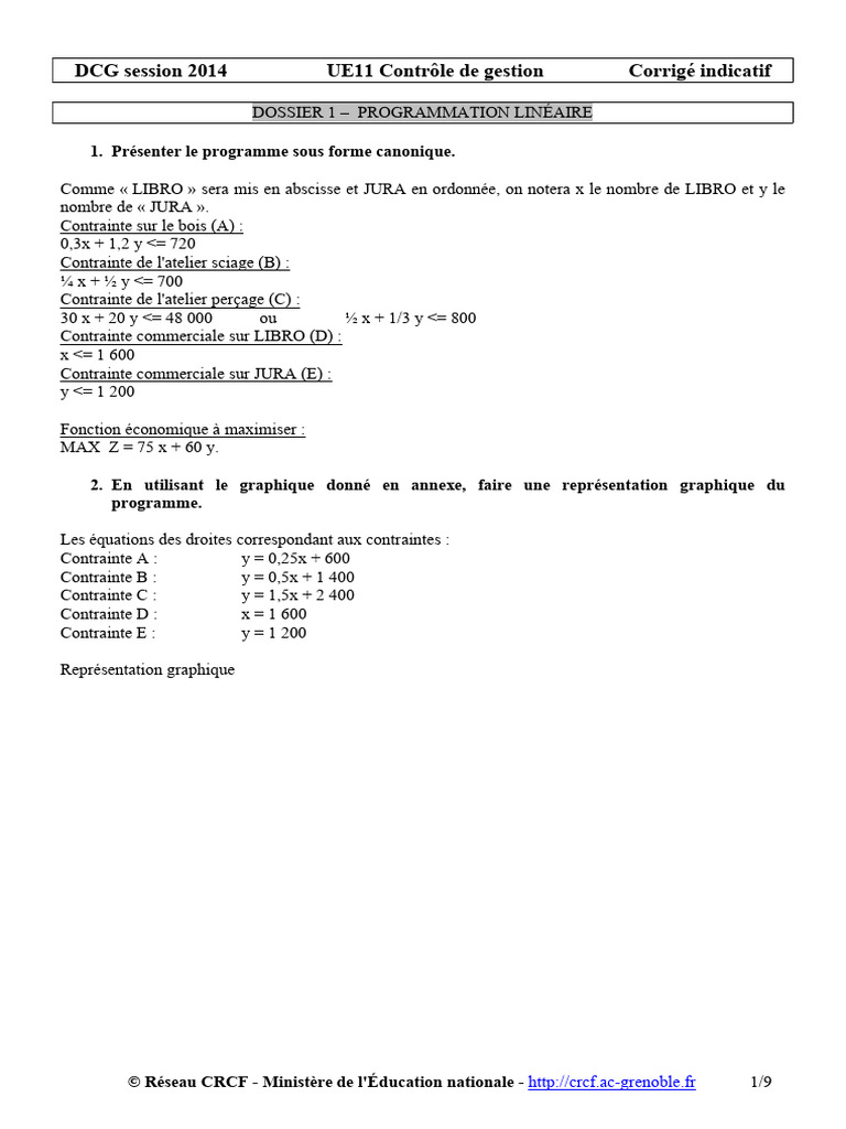 DCG Budget Programme de Production 2014 Corrigé | PDF