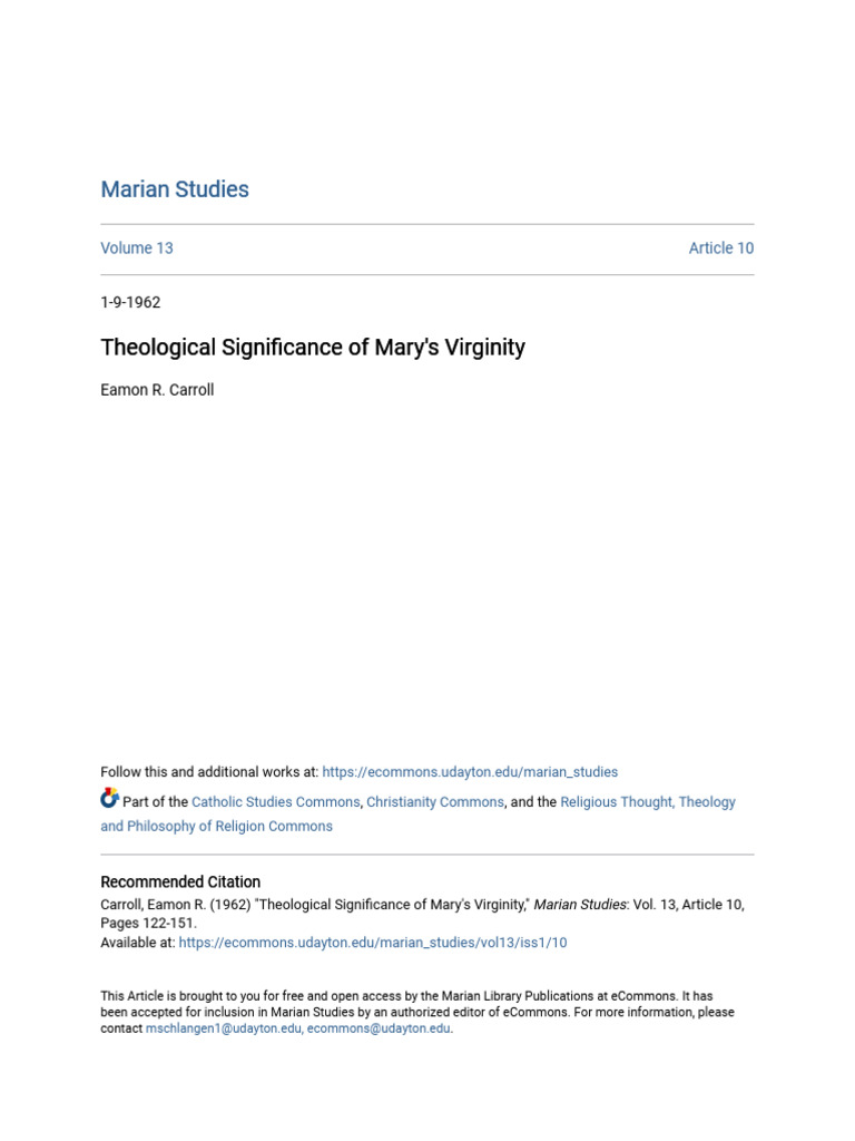 Theological Significance of Marys Virginity | PDF